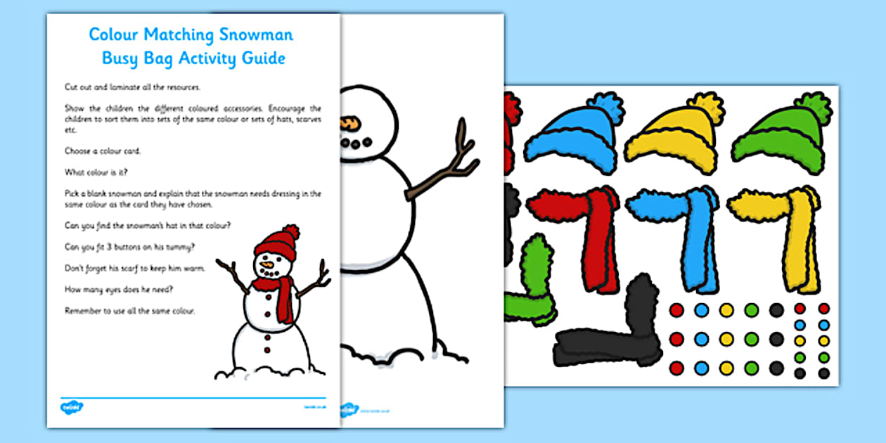 Colour Matching Snowman Busy Bag Resource Pack for Parents