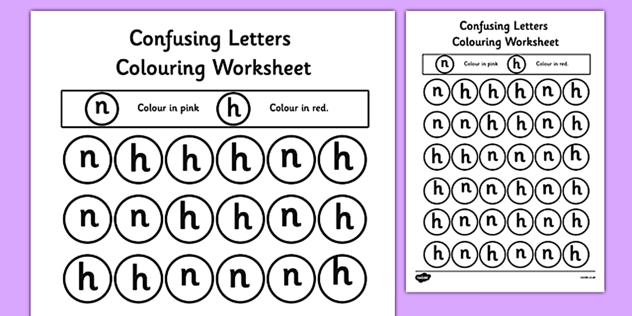 Confusing Letters Colouring Worksheets H and N - Twinkl