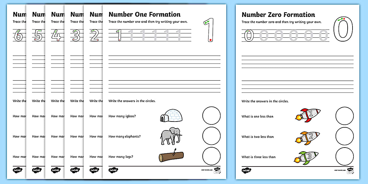 Number Formation Worksheets (0-9) - Handwriting - Twinkl
