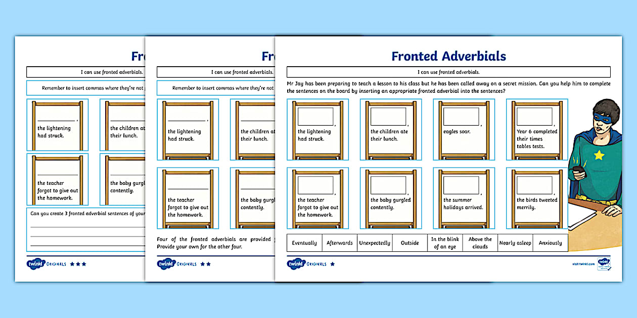 KS2 Superhero Story Fronted Adverbials Differentiated Worksheet ...