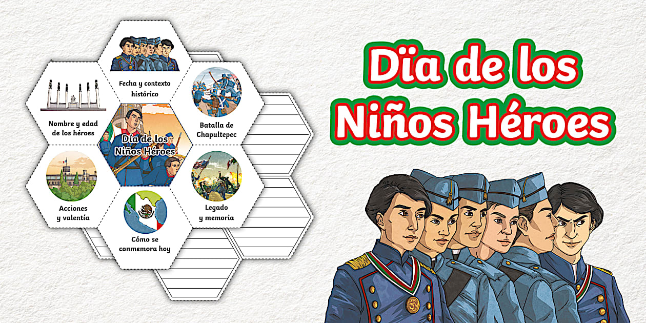 Hexágonos de escritura: Día de los Niños Héroes - Twinkl