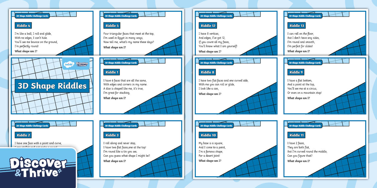 3D Shapes Riddles/ Challenge Cards/ 3rd Class (teacher made)