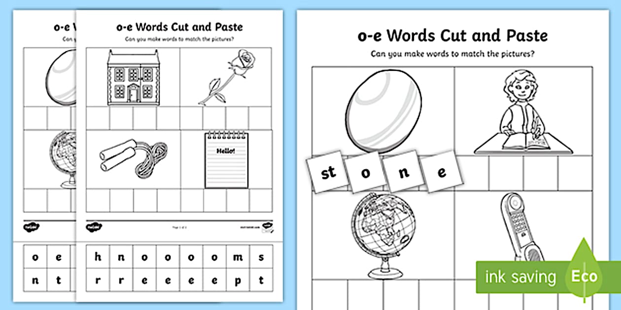 'o-e' Sound Cut and Stick Worksheet - Twinkl