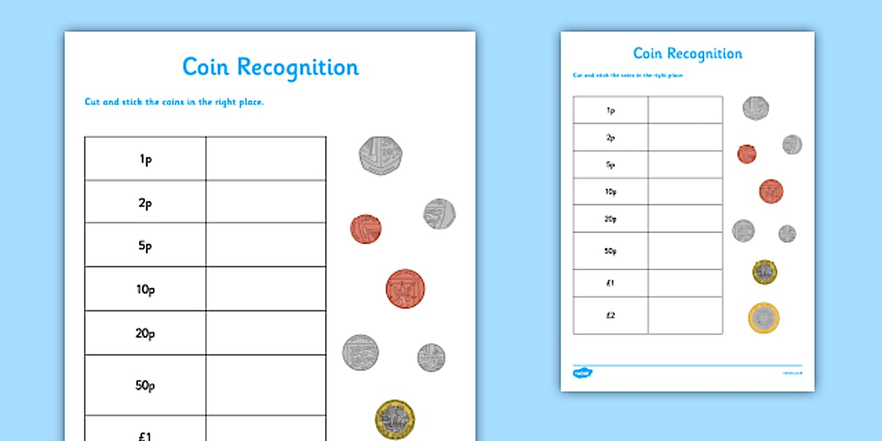Coin Recognition Worksheet - Twinkl
