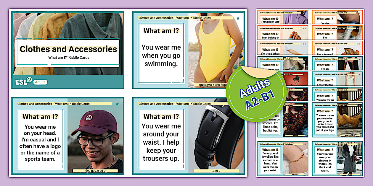 ESL Clothes and Accessories Riddle Cards for A2-B1 adults