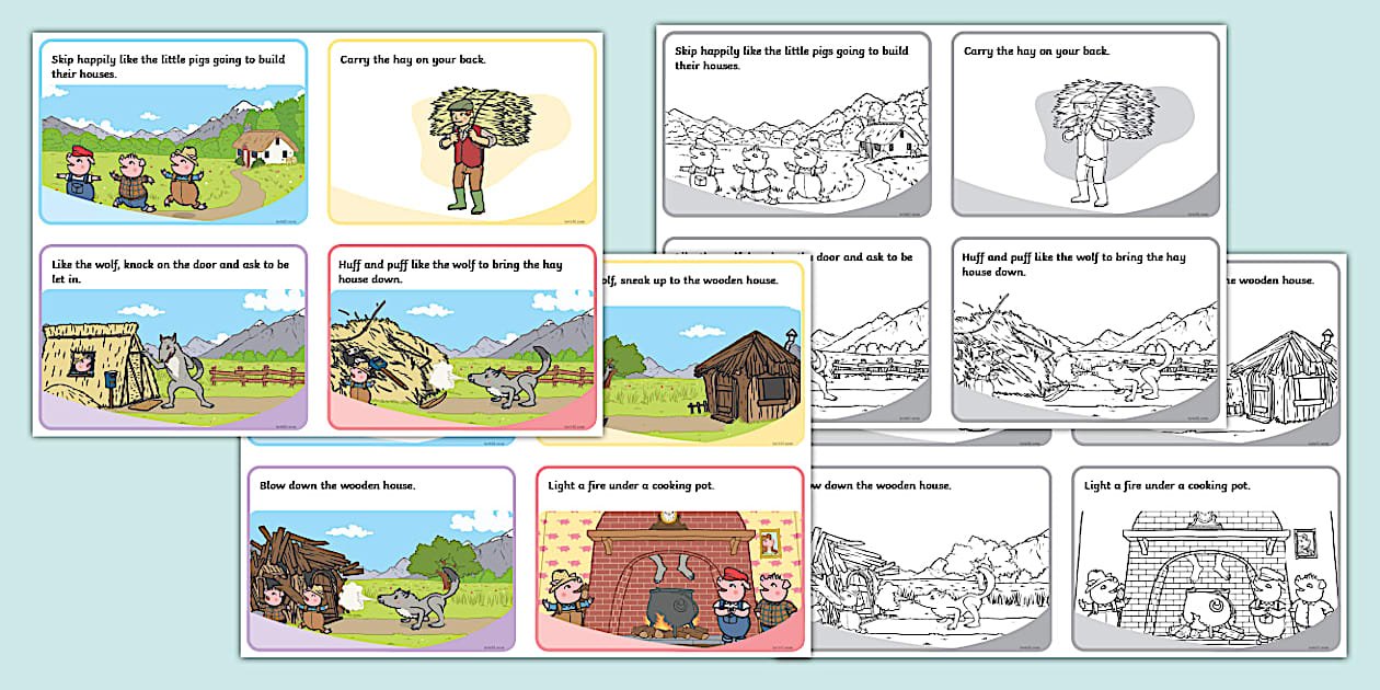 The Three Little Pigs Brain Break Action Cards - Twinkl