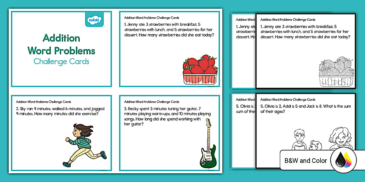 Addition Word Problems 2nd Grade Cards | Twinkl USA - Twinkl