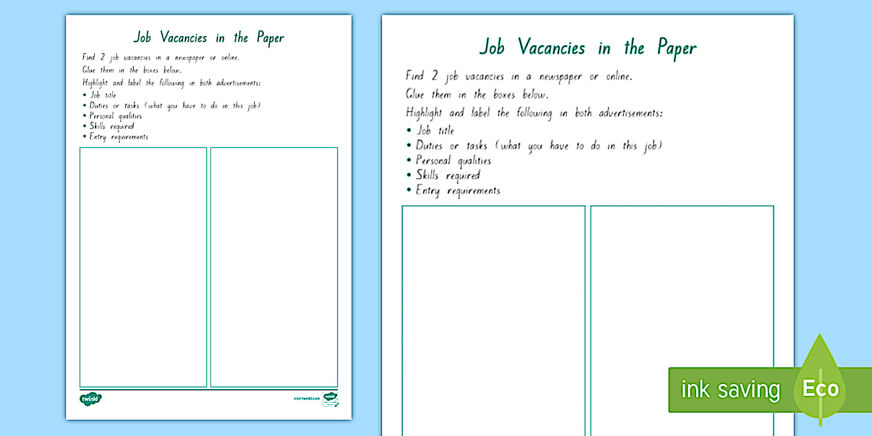Job Vacancies KS2 Worksheet / Worksheet