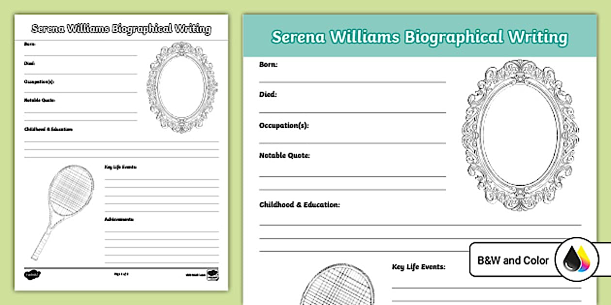 Serena Williams Biography Worksheet for Kids | Twinkl USA