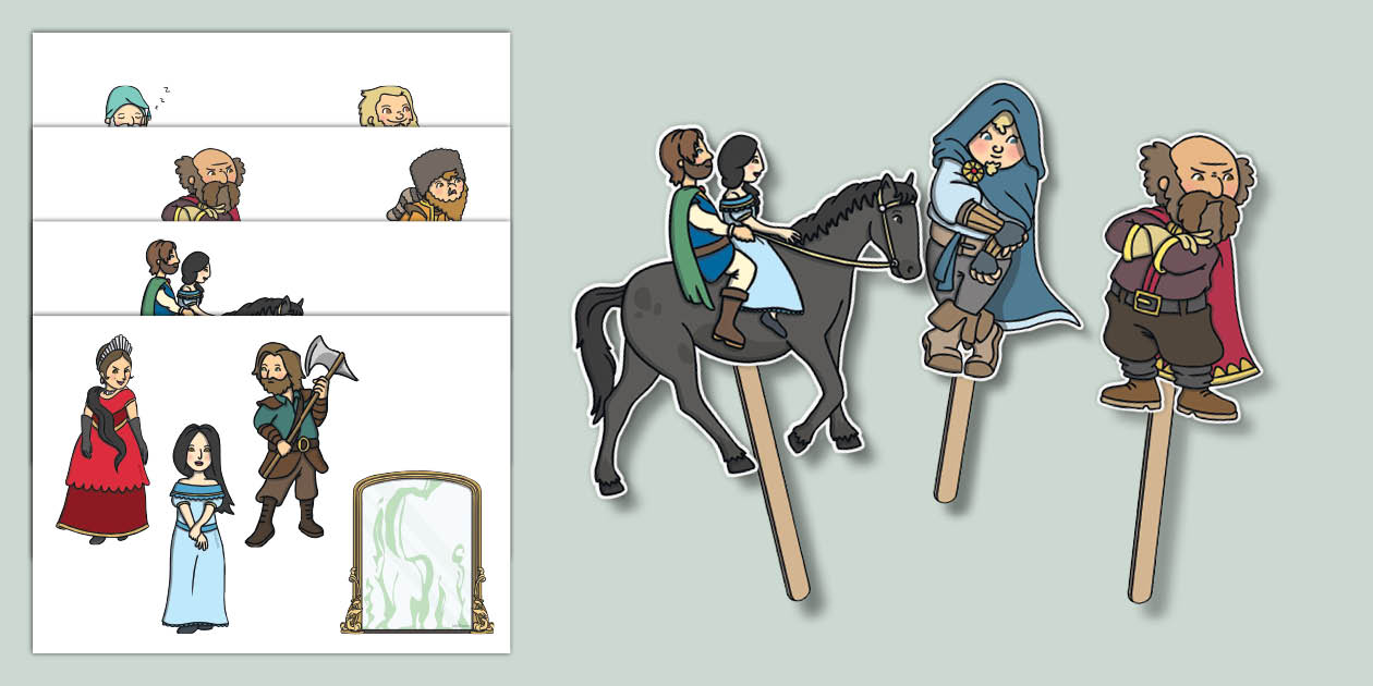 Snow White Story Stick Puppets (teacher made) - Twinkl