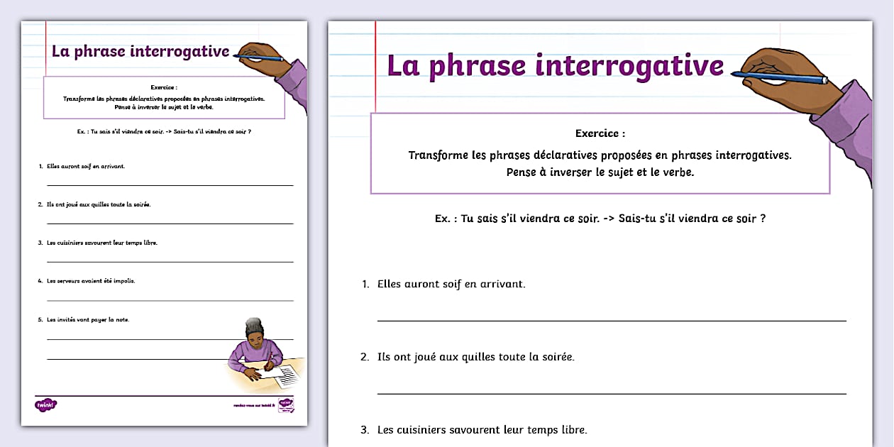 La phrase interrogative - exercices (Teacher-Made) - Twinkl
