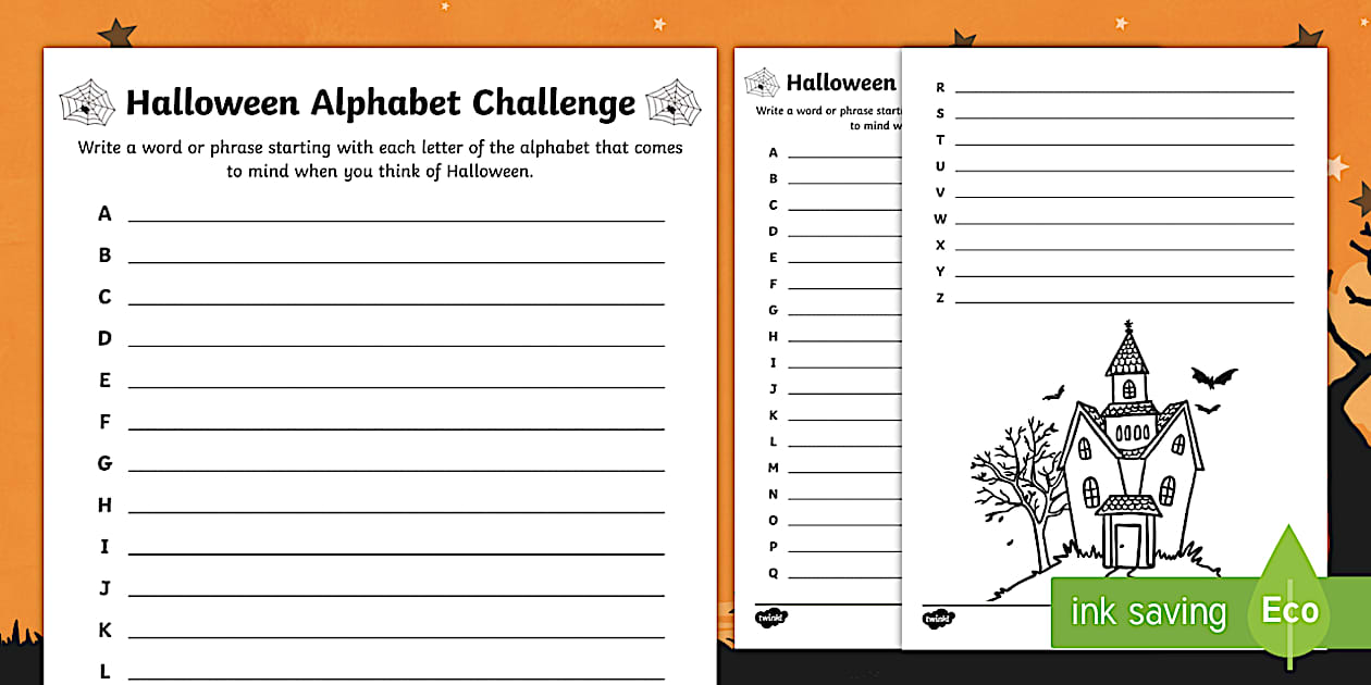 Halloween Alphabet Challenge Writing Worksheet / Worksheet