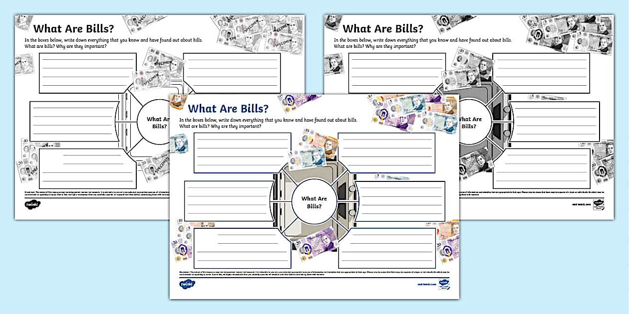 What Are Bills? Mind Map Twinkl Finances (teacher made)