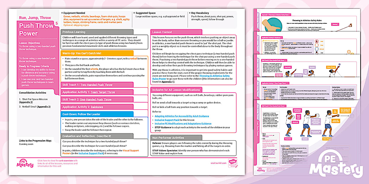 PE Mastery Year 4 Run, Jump, Throw Lesson 5 Push Throw Power