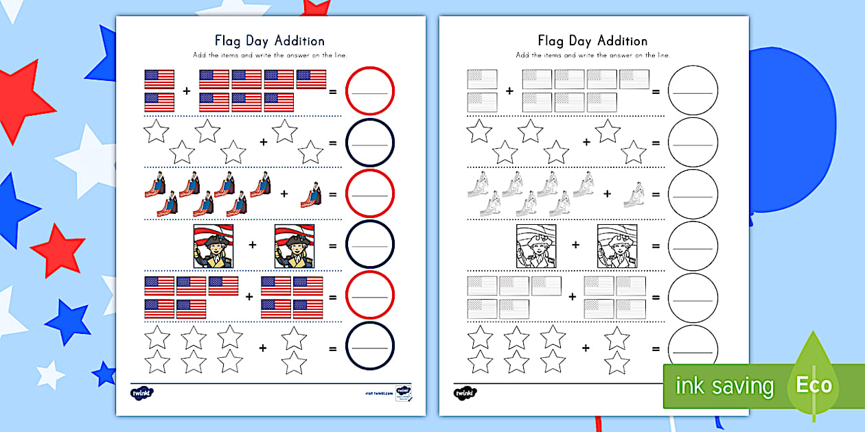 Flag Day Addition Worksheet | Math | Twinkl USA - Twinkl