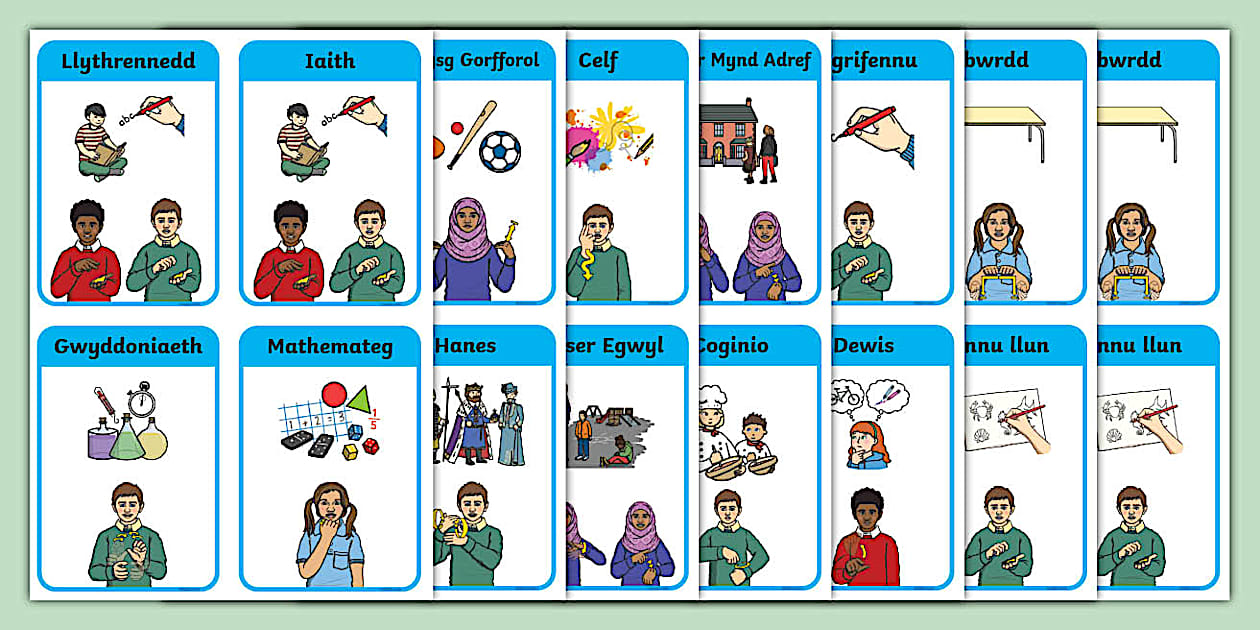 Cardiau Fflach Iaith Arwyddion Prydain: Thema Dosbarth