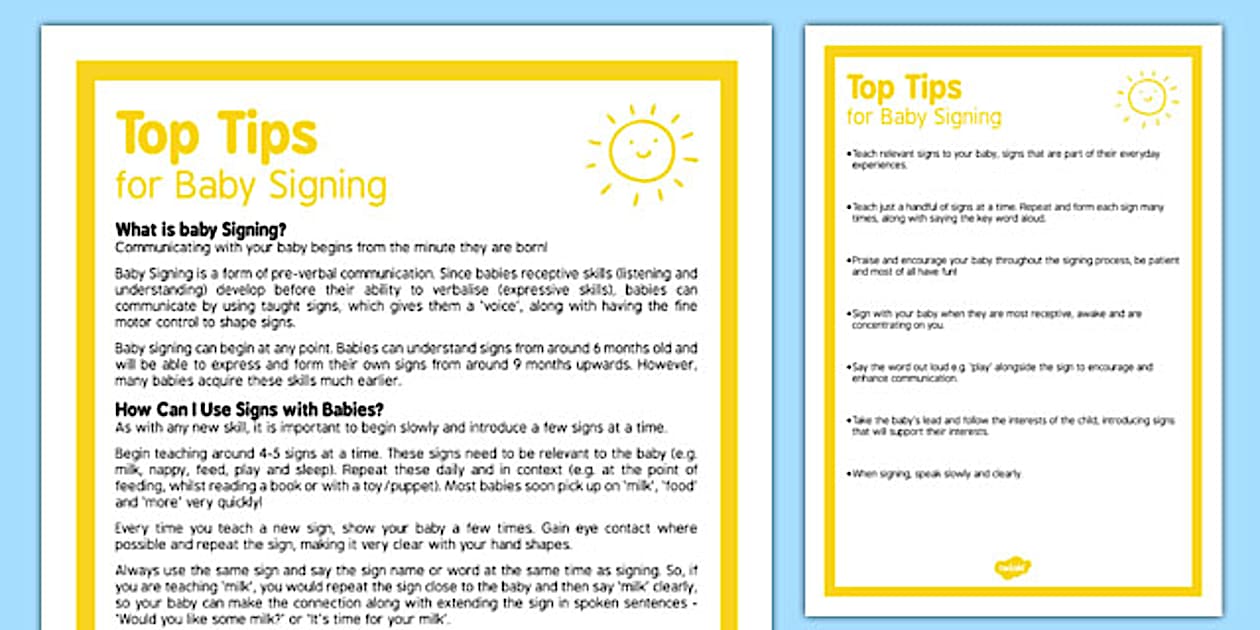 Top Tips for Baby Signing Guide (Teacher-Made) - Twinkl