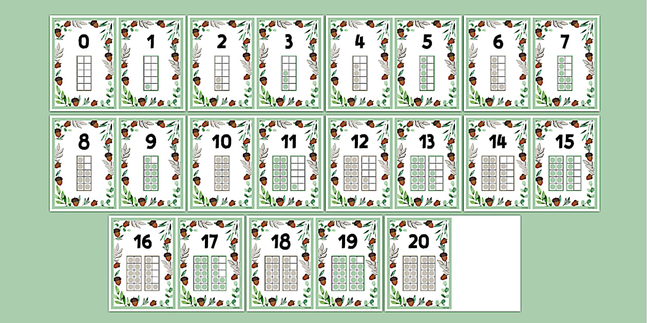 👉 Muted Botanical Themed Acorn 0-20 Flashcards - Twinkl