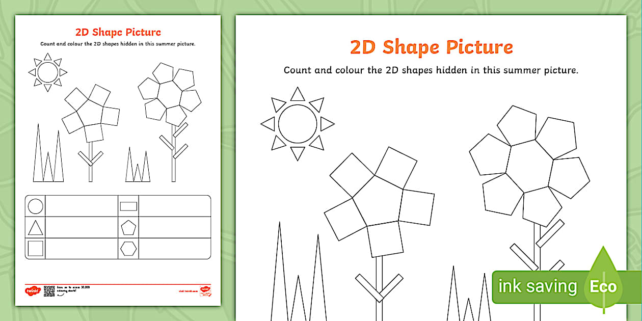 Summer-Themed Count and Colour 2D Shape Picture Worksheet