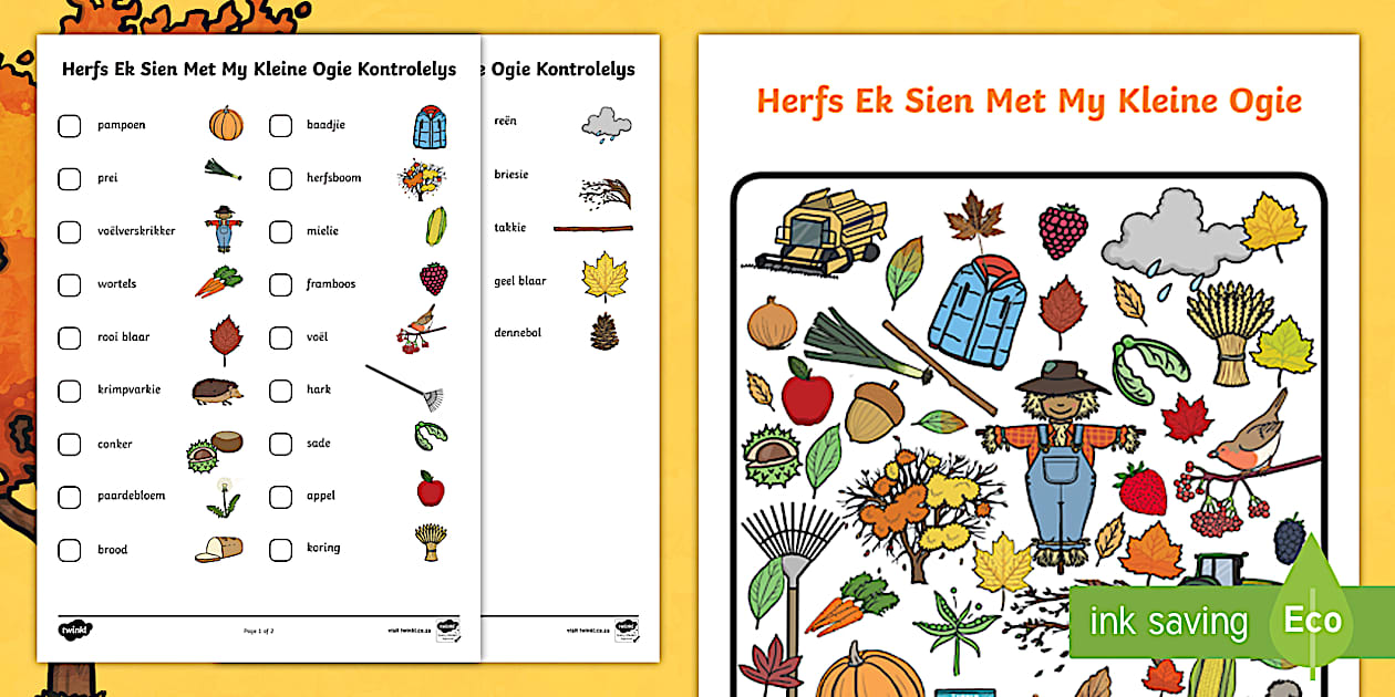 Black and White Herfs Tema Ek sien Met My Kleine Ogie Aktiwiteit