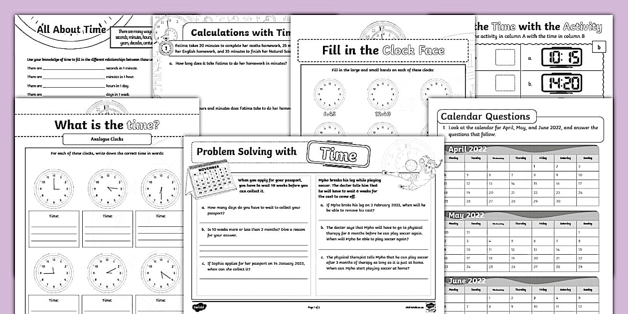 Grade 4 Maths: Time Activity Sheet Pack (teacher made)