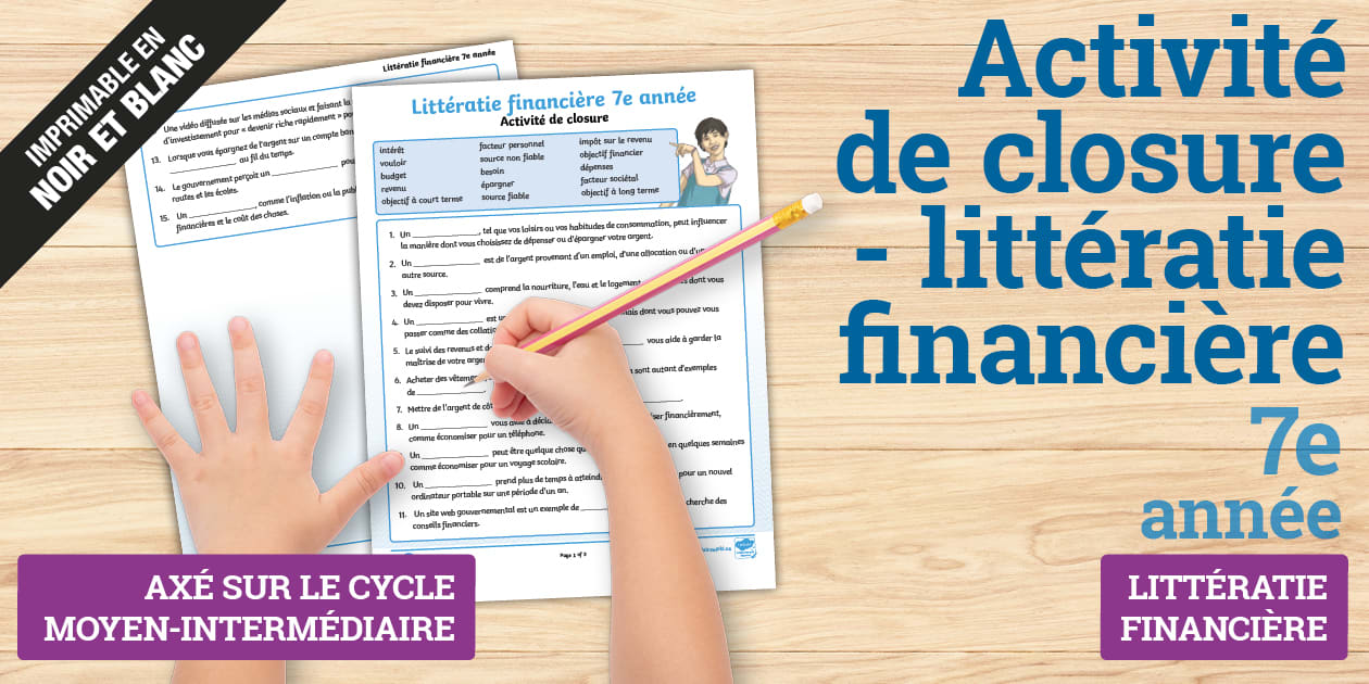Grade 7 Financial Literacy Cloze Activity French