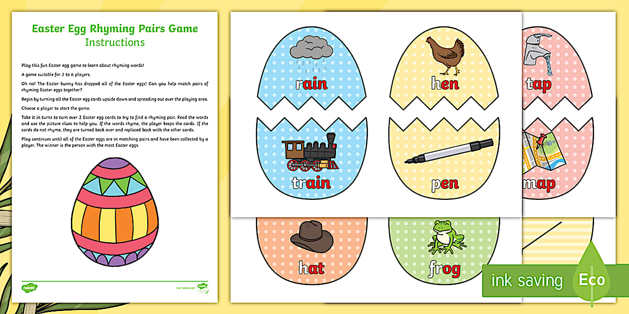 Black and White Easter Egg Rhyming Pairs Game - Twinkl