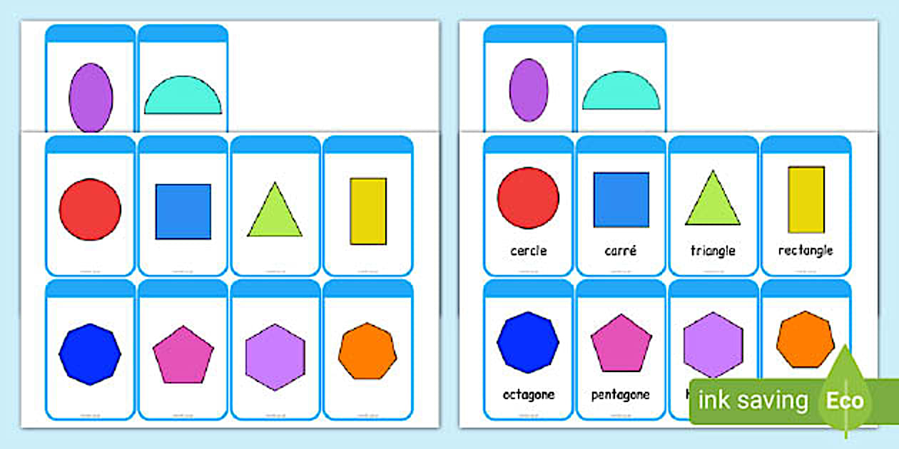 Black and White 2D Shape Cards French (teacher made)