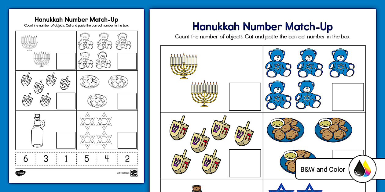 Hanukkah Number Match-Up Worksheet (teacher made) - Twinkl