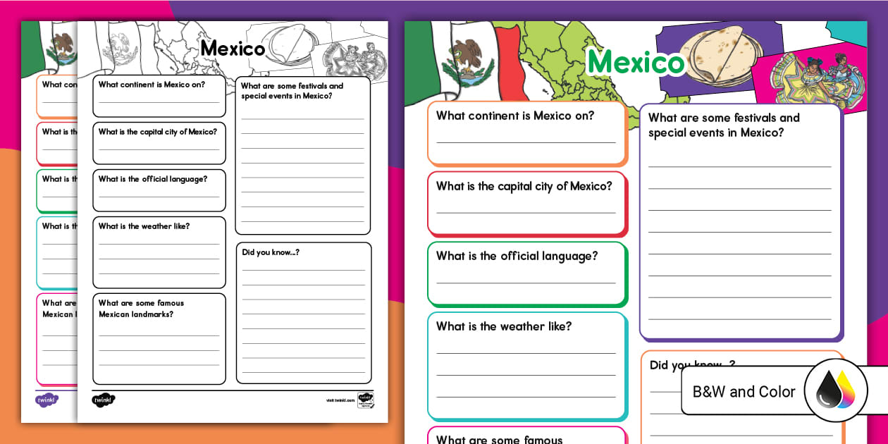 All About Mexico Research and Write Worksheet - Twinkl