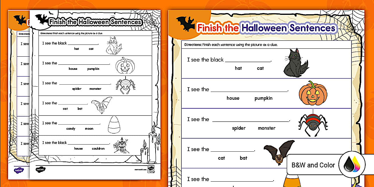 Finish the Halloween Sentences Activity | ELA | Twinkl USA