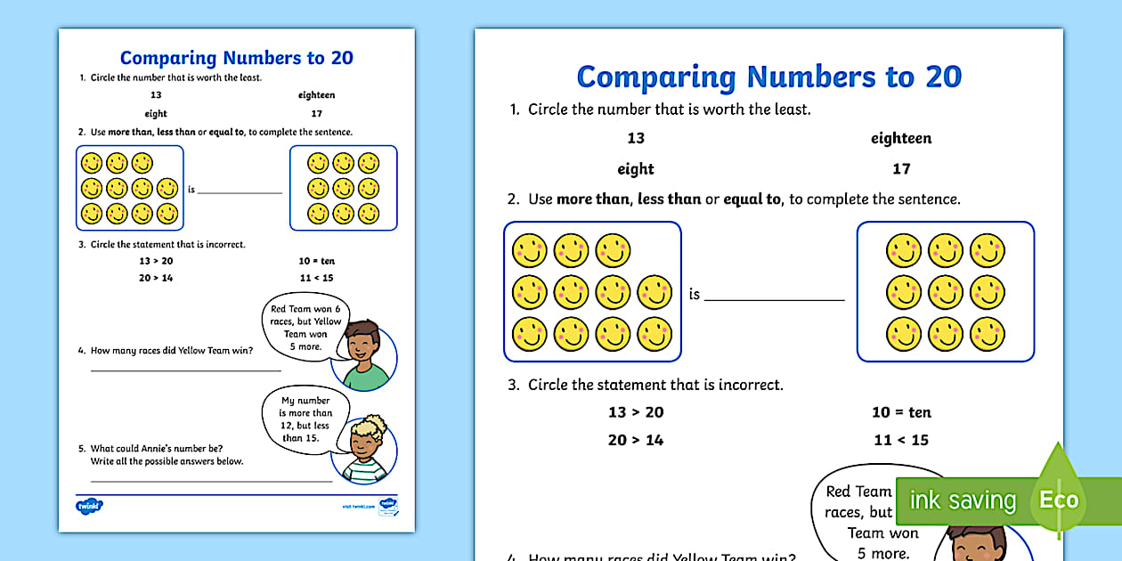 SEND Read, Write, Order and Compare Numbers Worksheet