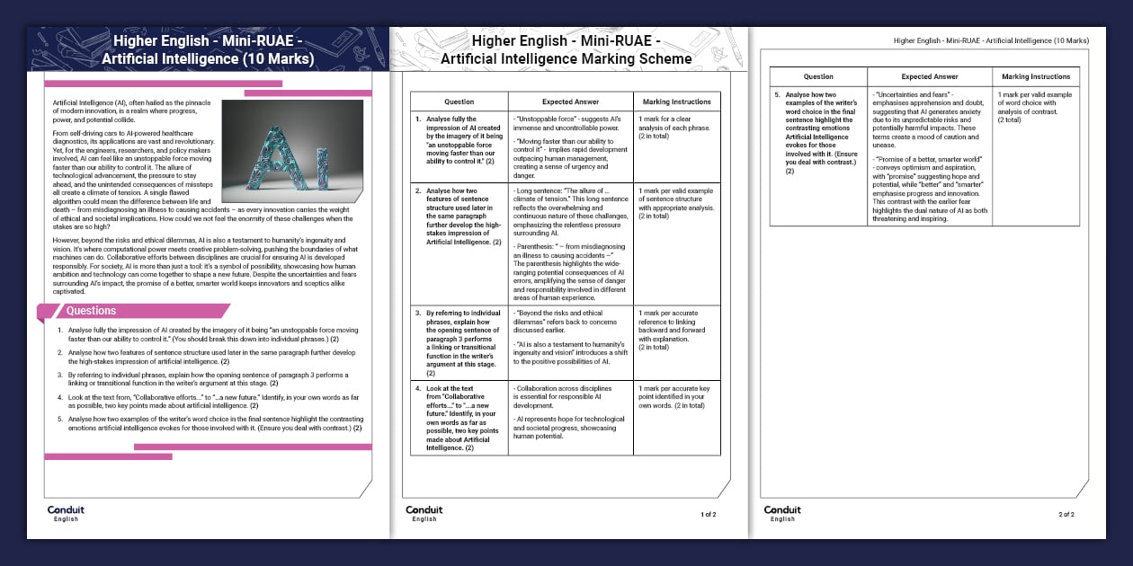 Higher Mini-RUAE: Artificial Intelligence - Twinkl