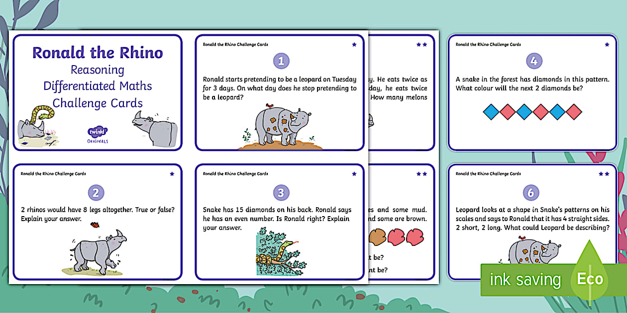 Year 1 Ronald the Rhino Reasoning Differentiated Maths Challenge Cards