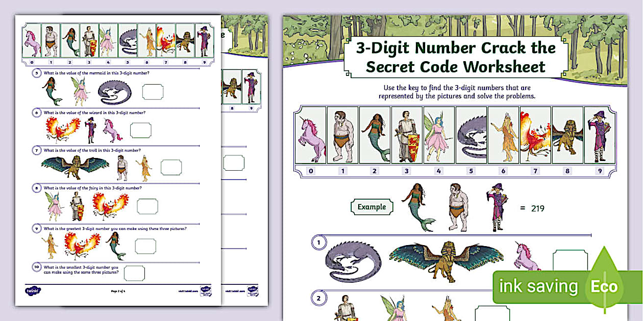 👉 Place Value 3-digit Number Crack the Secret Code Worksheet