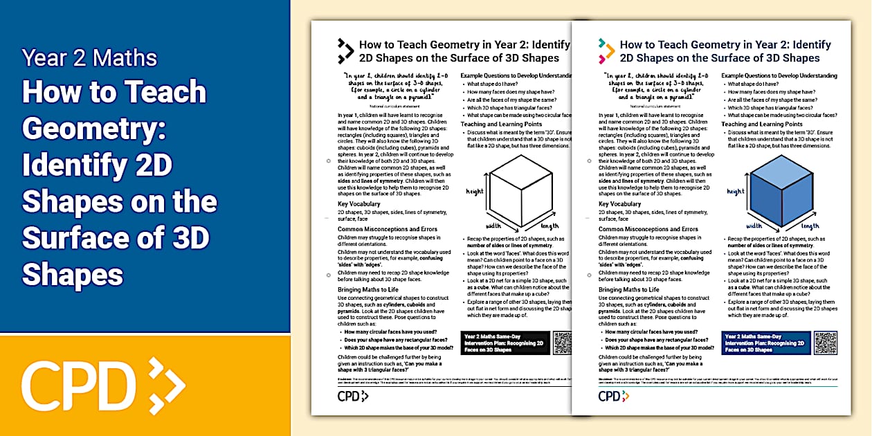 How to Teach Geometry in Year 2: Identify 2D Shapes on the Surface of 3D