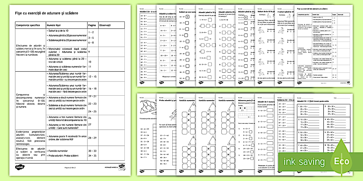 Adunări și scăderi cu și fără trecere peste ordin | Twinkl