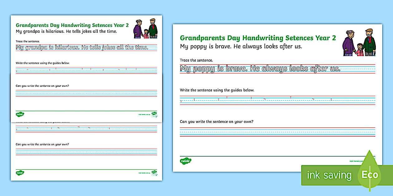 QLD Grandparents Day Year 2 Handwriting Practice Worksheets