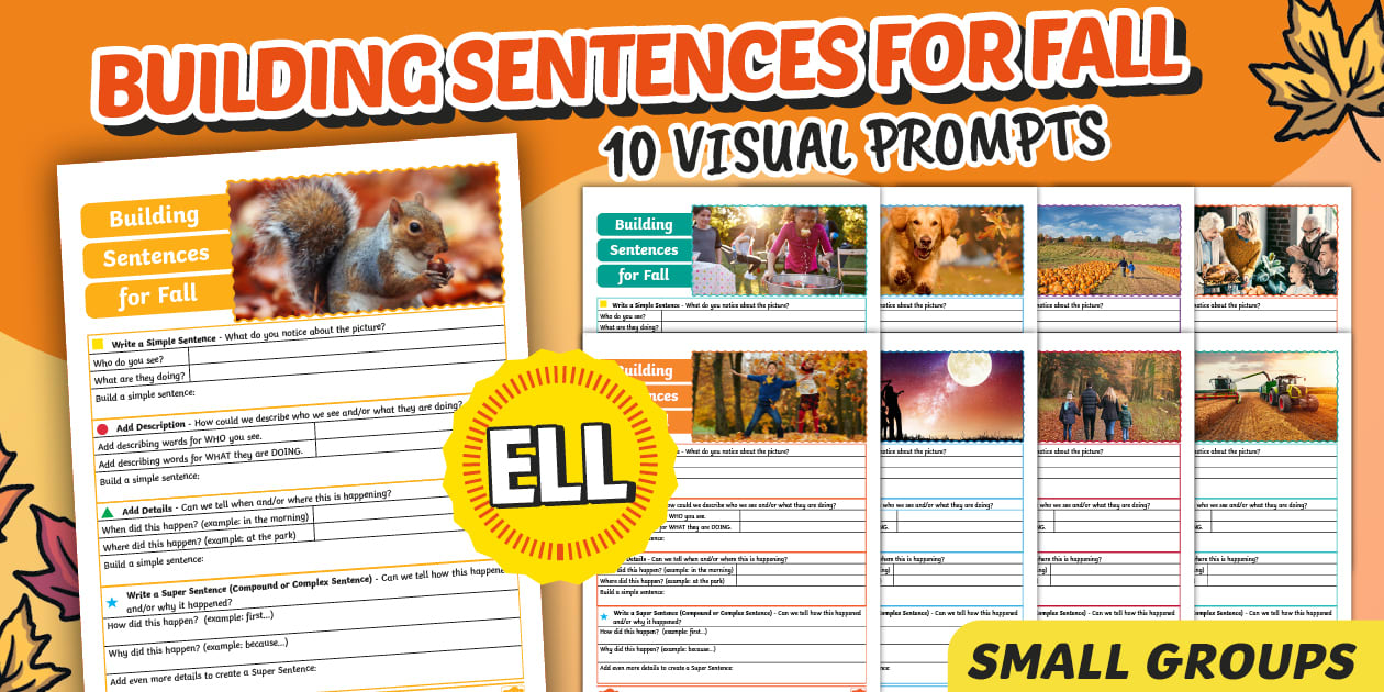 Build Fall Sentences With Visual Prompts Worksheets for ELL