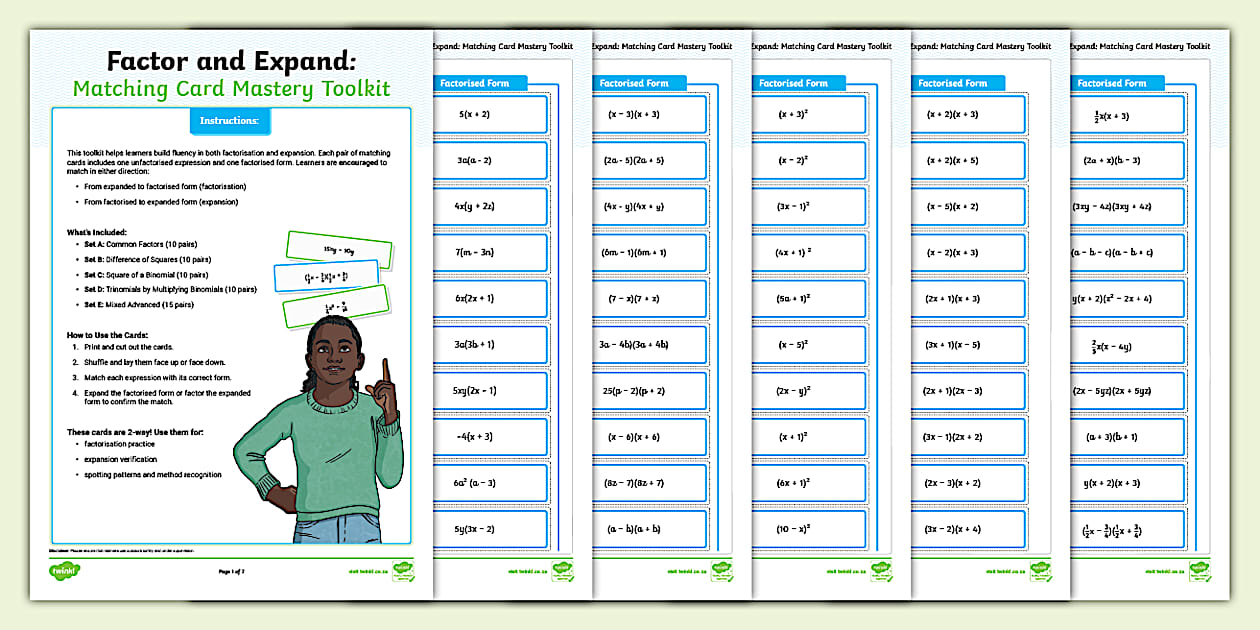 Factor and Expand: Matching Card Toolkit (Lehrer gemacht)