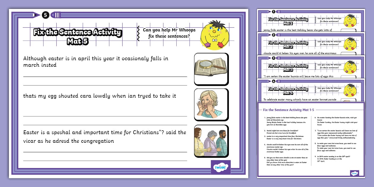 LKS2 Easter Fix the Sentence Activity Mat Pack - Twinkl