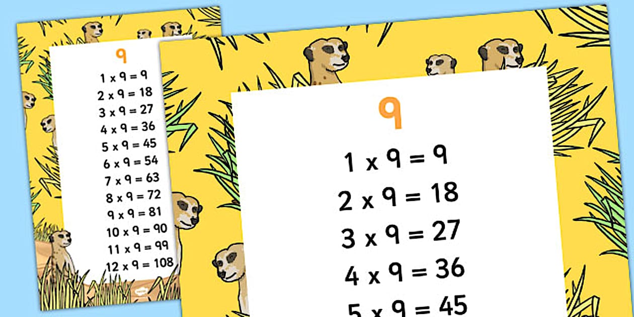 9 Times Tables Chart | Display | Twinkl (teacher made)