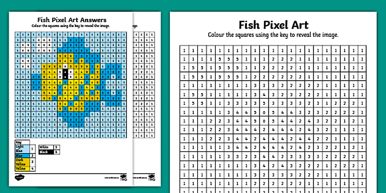 Fish Pixel Art Template - Twinkl Arts and Crafts - Twinkl