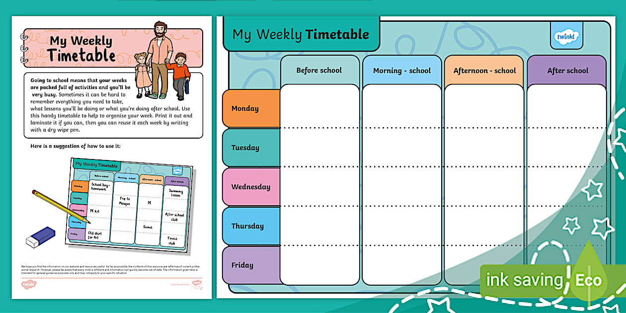 My Weekly Timetable (Ages 5 - 7) (teacher made) - Twinkl