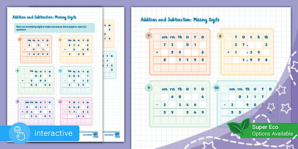 👉 Addition and Subtraction: Missing Digits (Ages 10 - 11)