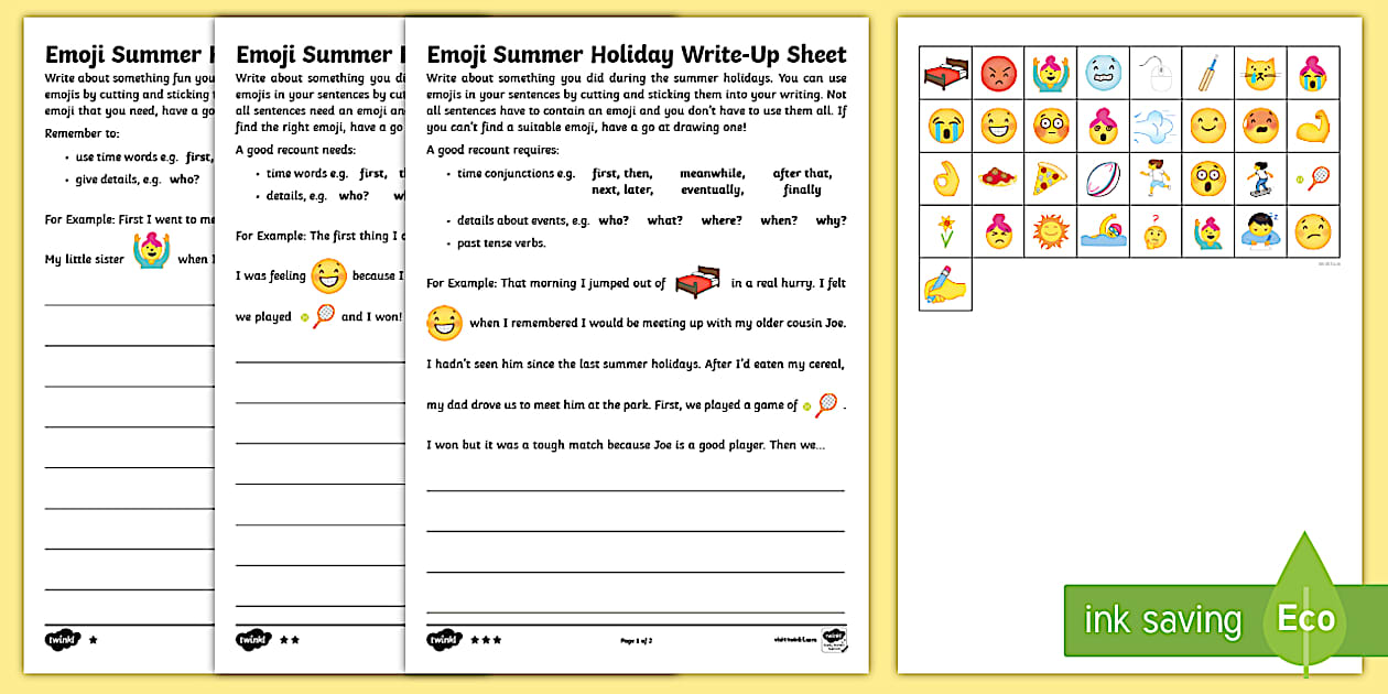 Summer Holiday Recount Writing Pack | Examples and Activity