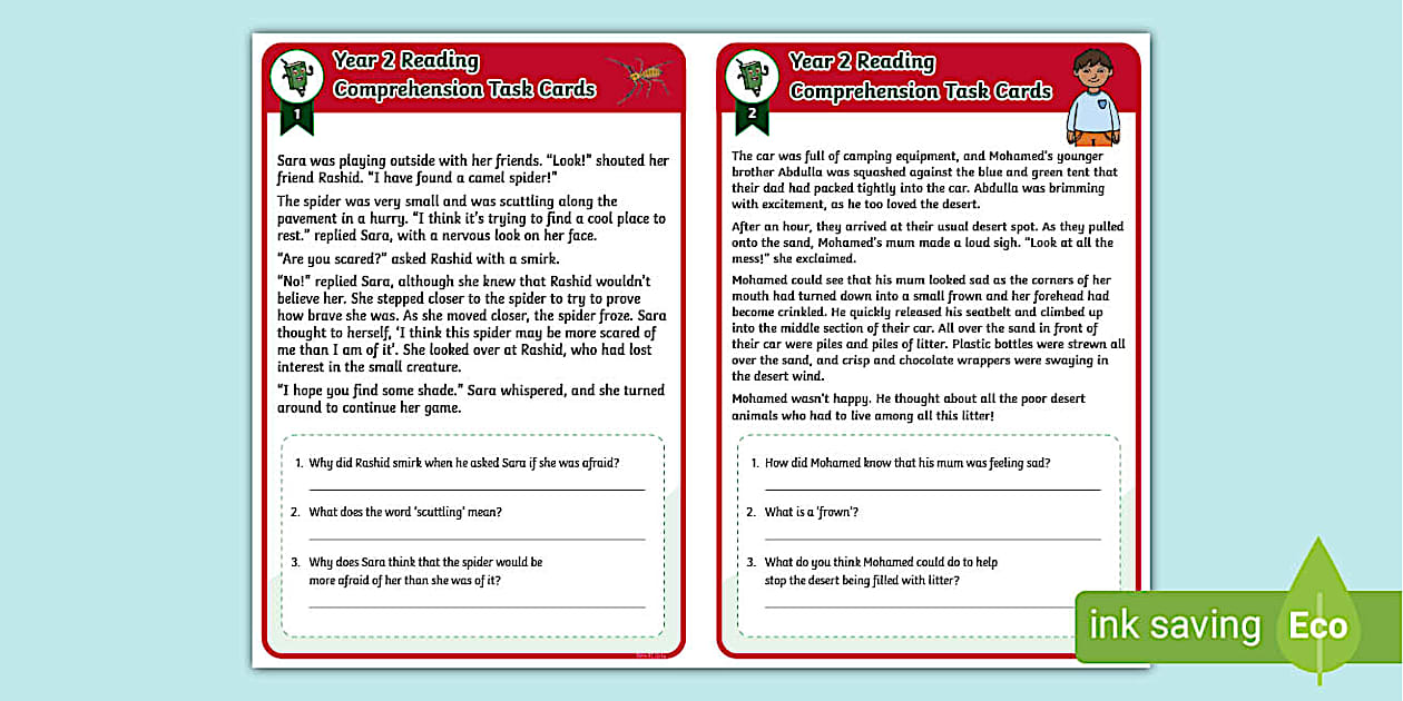 Year 2 Reading Comprehension Task Cards (teacher made)