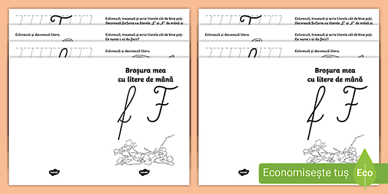 Scrierea literelor „f” și „F” de mână - Broșură cu activități