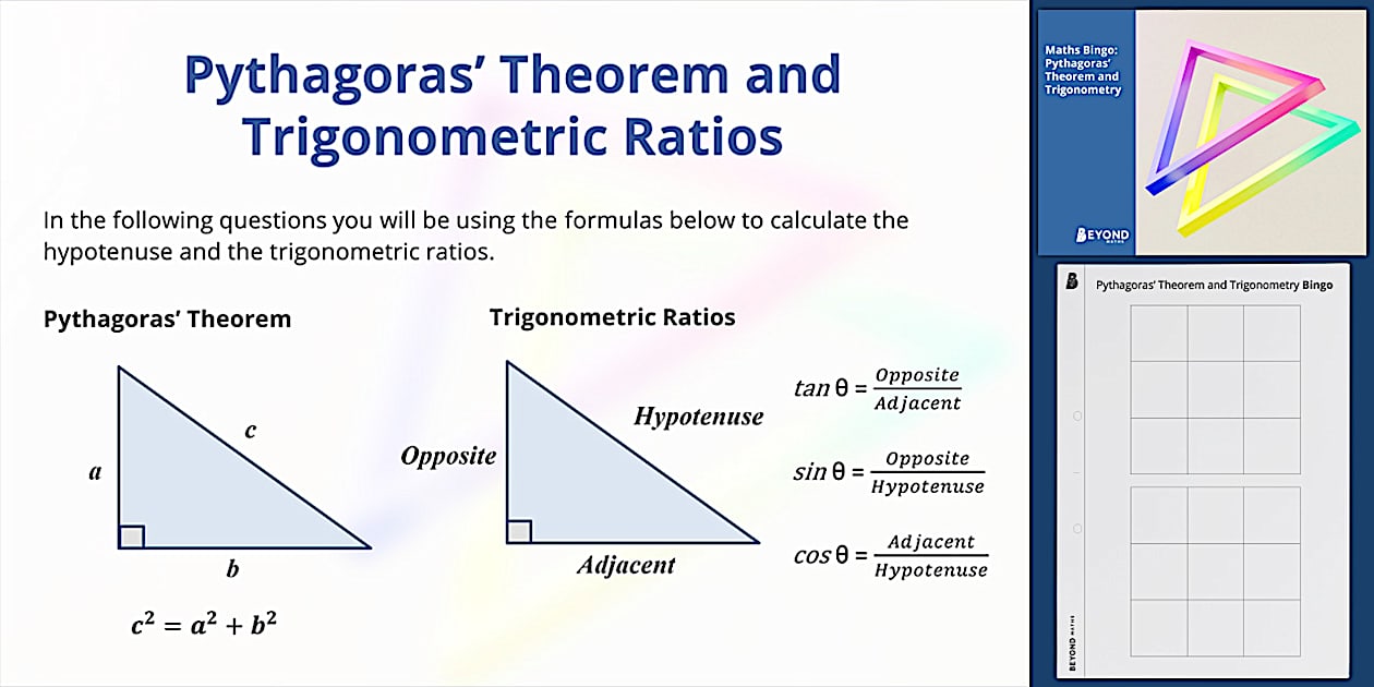 Pythagoras' Theorem and Trigonometry Bingo Pack