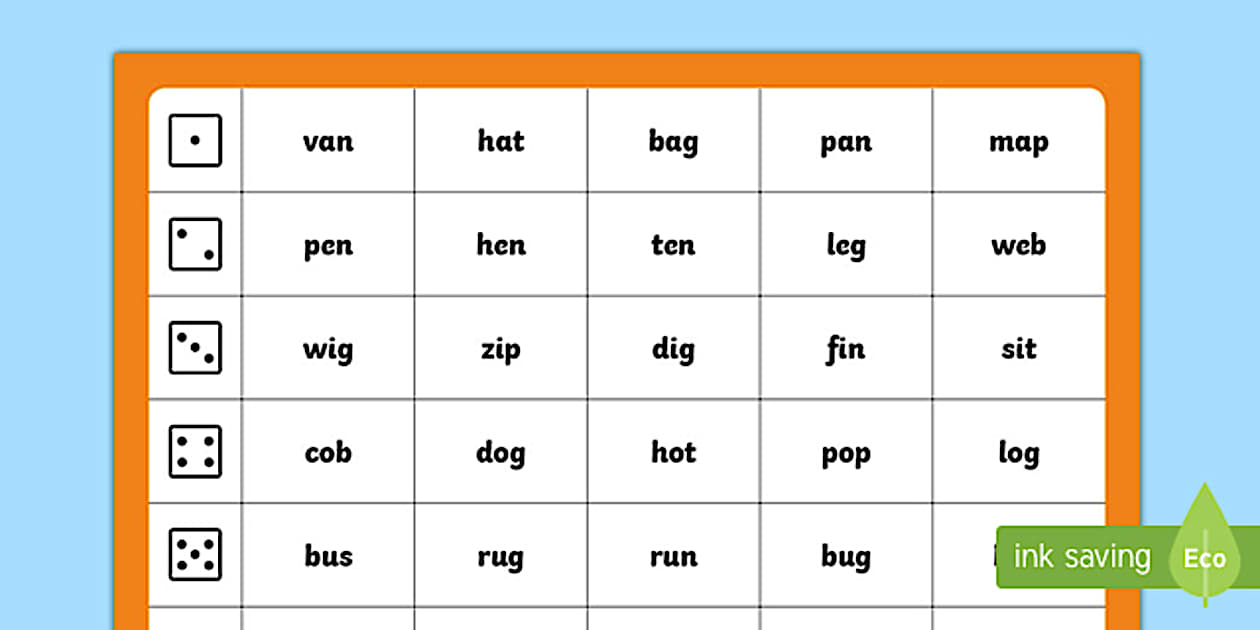 Black and White Roll and Read CVC Words (teacher made)